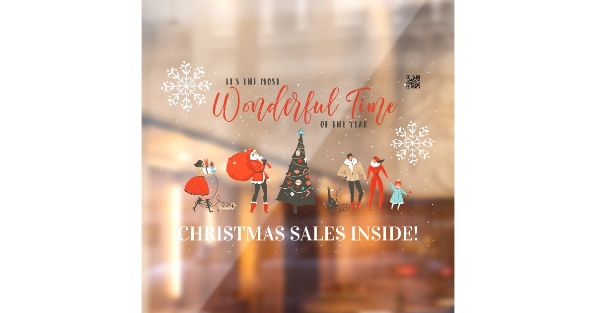 Retro Christmas | Winter Holiday Sales QR Code Window Cling | Zazzle