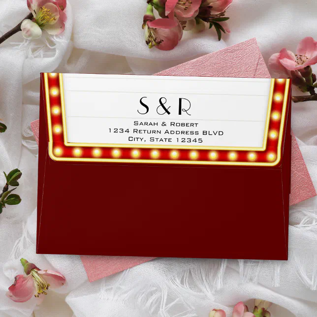 Retro Cinema Movie Theater Marquee Sign Wedding Envelope | Zazzle