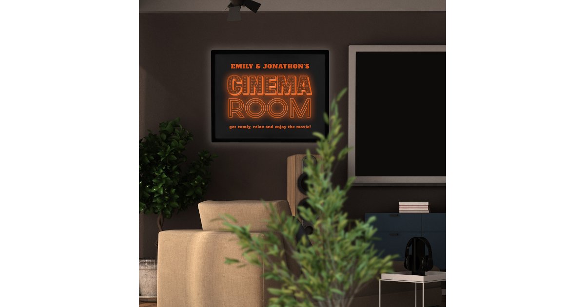 Retro Cinema Room Custom Name Neon Effect Black LE LED Sign | Zazzle