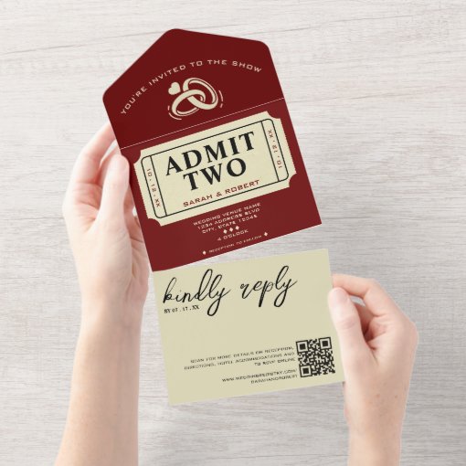 Retro Cinema Theater Admit Two Ticket Wedding All In One Invitation ...