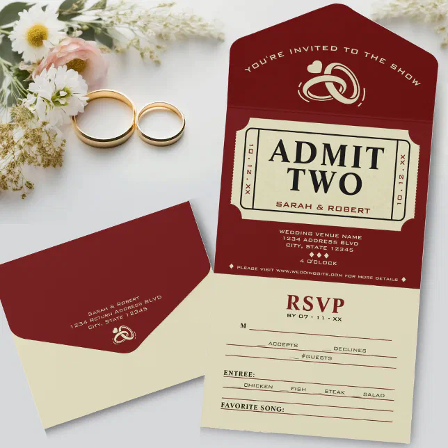Retro Cinema Theater Admit Two Ticket Wedding All In One Invitation ...