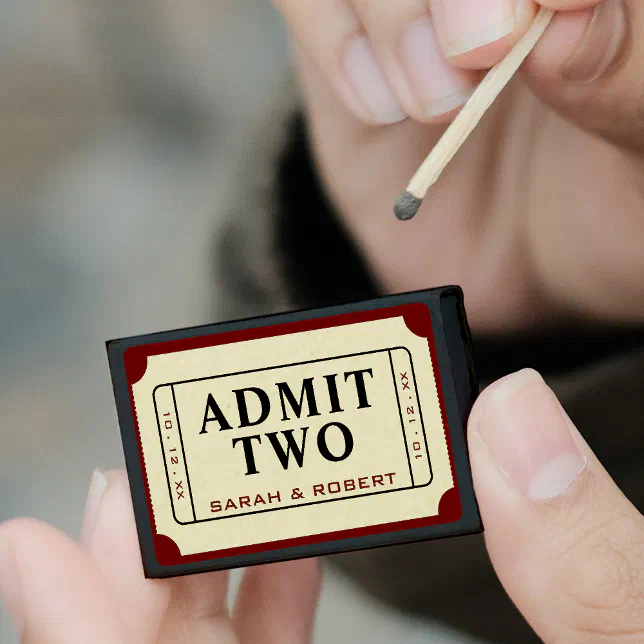 Retro Cinema Theater Admit Two Ticket Wedding Matchboxes | Zazzle