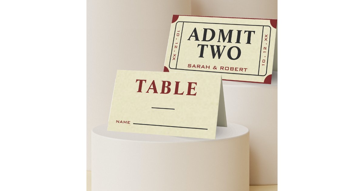 Retro Cinema Theater Admit Two Ticket Wedding Place Card | Zazzle