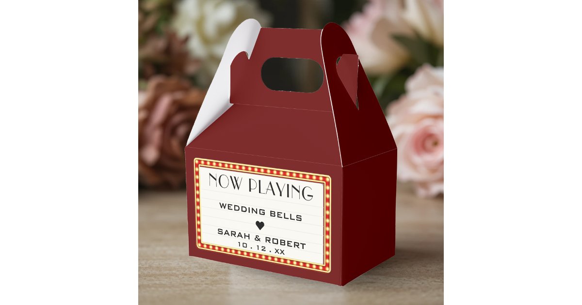 Retro Cinema Theater Marquee Sign Red Wedding Favor Boxes | Zazzle