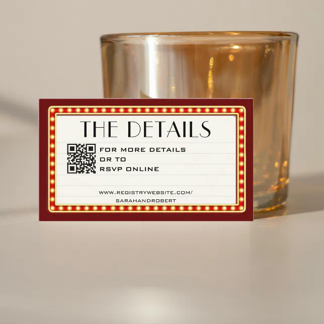 Retro Cinema Theater Marquee Sign Wedding Details Enclosure Card | Zazzle