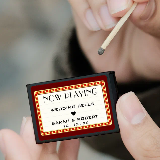 Retro Cinema Theater Marquee Sign Wedding Favor Matchboxes | Zazzle