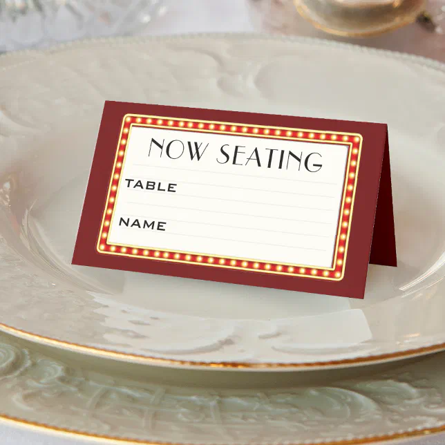 Retro Cinema Theater Marquee Sign Wedding Place Card | Zazzle