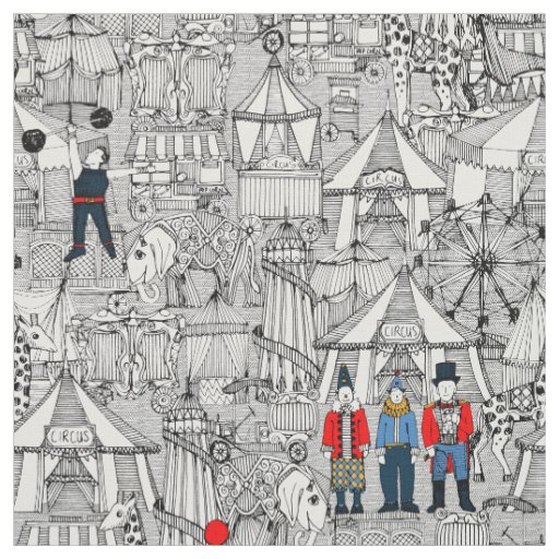 retro circus bw col fabric | Zazzle