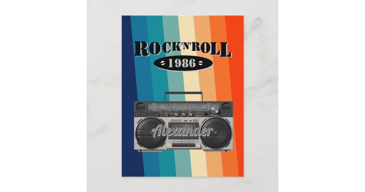 Retro classic boom box rock n roll music vintage postcard | Zazzle