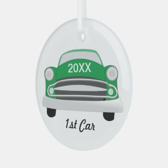 Retro Classic Car 1st Car Keepsake Glass Ornament | Zazzle