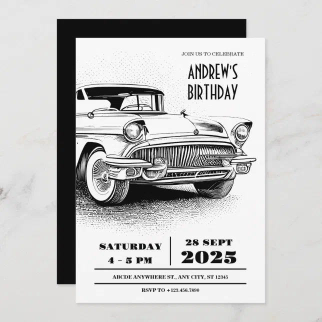 Retro classic Car heritage automotive Invitation | Zazzle