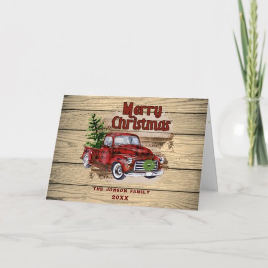 Retro Classic Rustic Christmas Red Truck Holiday Card | Zazzle.com