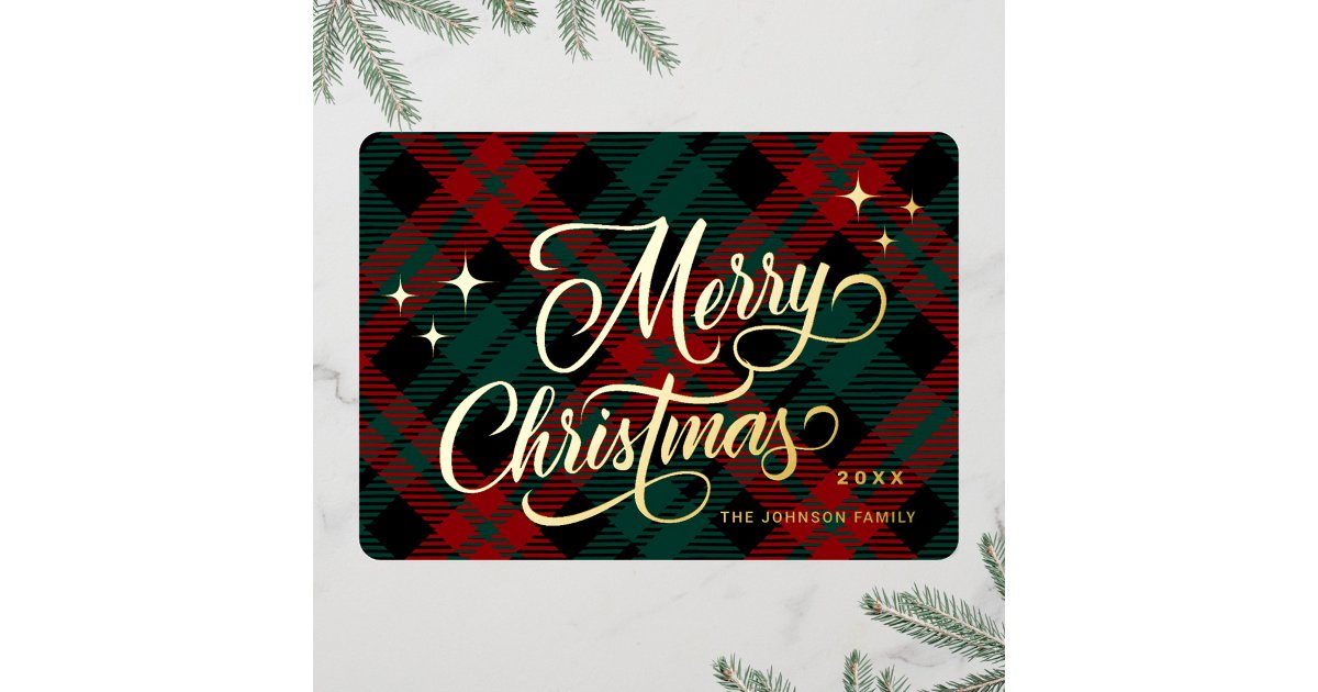 Retro Classic Sparkle Merry Christmas Gold Foil Holiday Card | Zazzle