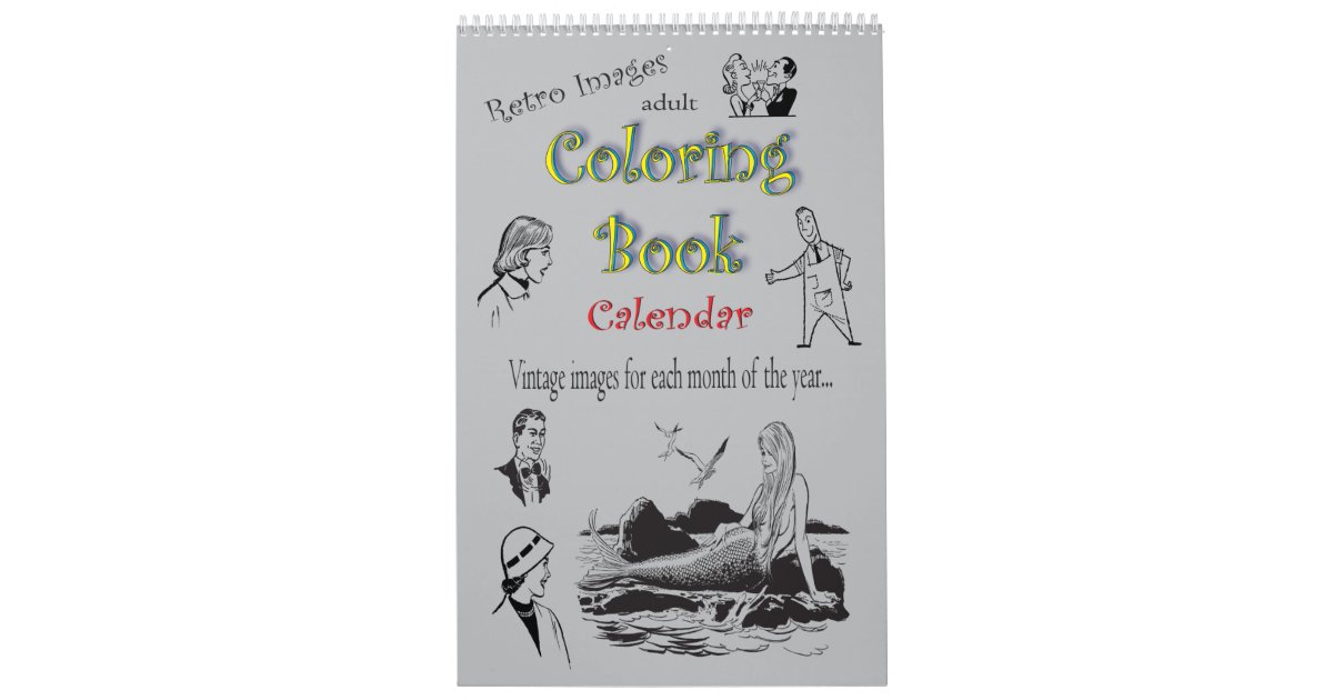 Retro Clip Art Adult Coloring Book Calendar | Zazzle