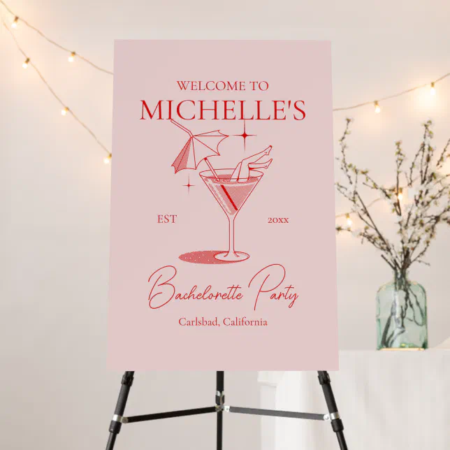 Retro Cocktail Bachelorette Party Welcome Foam Board | Zazzle