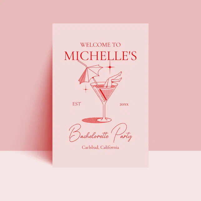 Retro Cocktail Bachelorette Party Welcome Poster | Zazzle