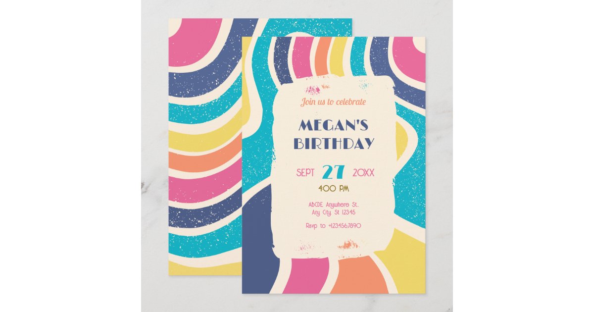 Retro Colorful abstract seamless pattern birthday Invitation | Zazzle