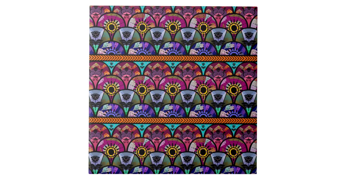 Retro Colorful Beautiful Boho Bohemian Ceramic Tile | Zazzle