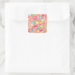 Retro Colorful Candy Pattern Square Sticker | Zazzle