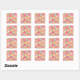 Retro Colorful Candy Pattern Square Sticker | Zazzle