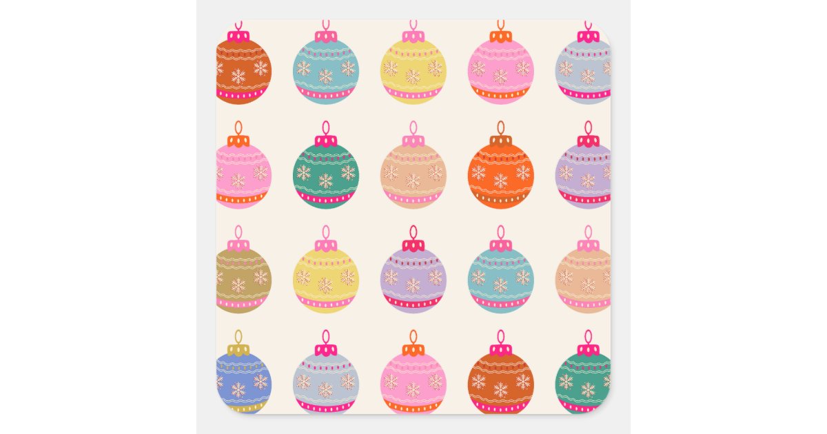 Retro Colorful Christmas Baubles Square Sticker | Zazzle