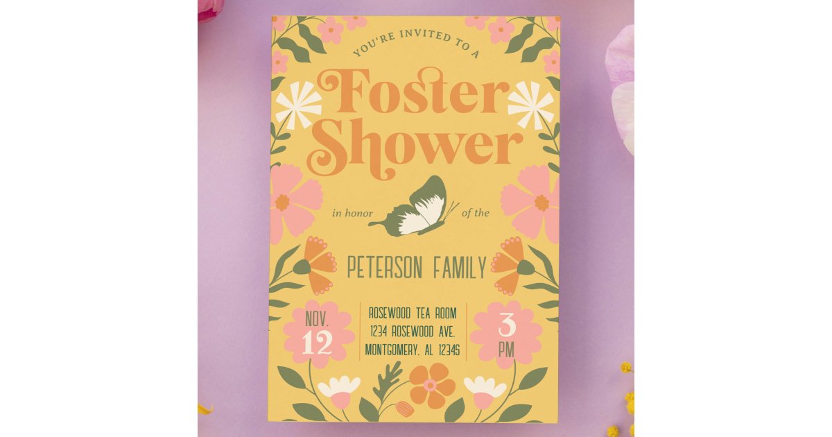 Retro Colorful Flower Garden Foster Care Shower Invitation | Zazzle