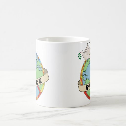 Retro Colorful Hand Drawn World Peace with Dove Coffee Mug | Zazzle
