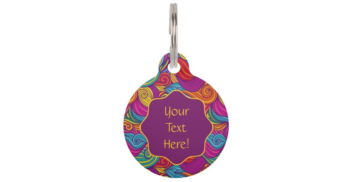 Retro Colorful Jewel Tone Swirly Wave Pattern Pet ID Tag | Zazzle