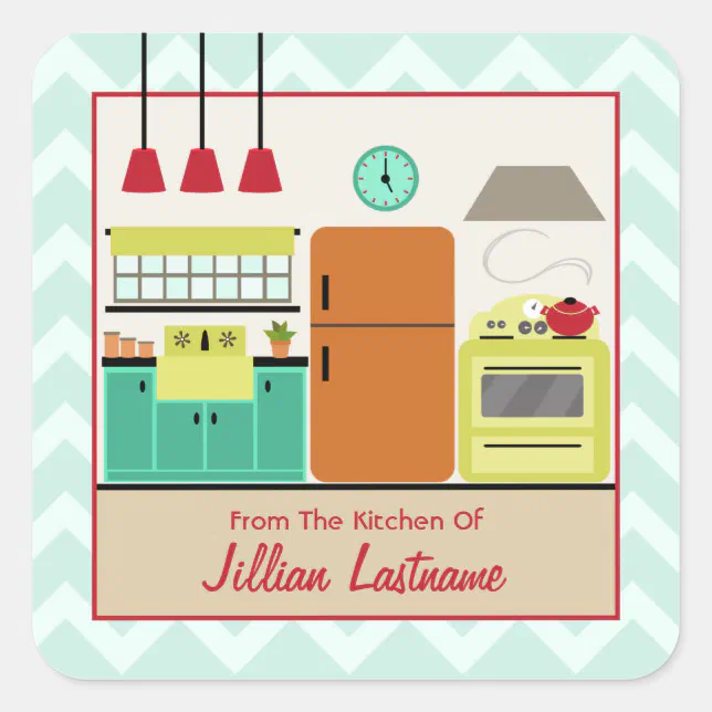Retro Colorful Kitchen Label Sticker | Zazzle