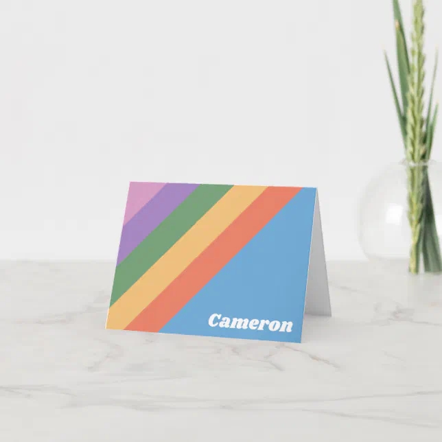 Retro Colorful Stripes Blue Personalized Name Note Card | Zazzle