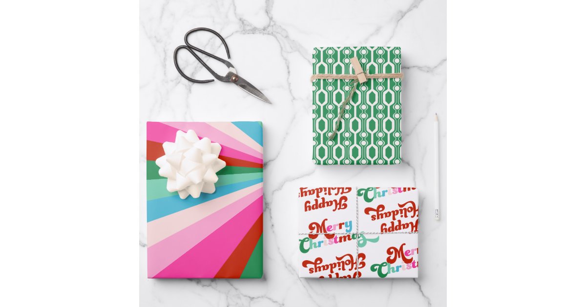 Retro Colorful Stripes, Patterns & Fonts Christmas Wrapping Paper ...