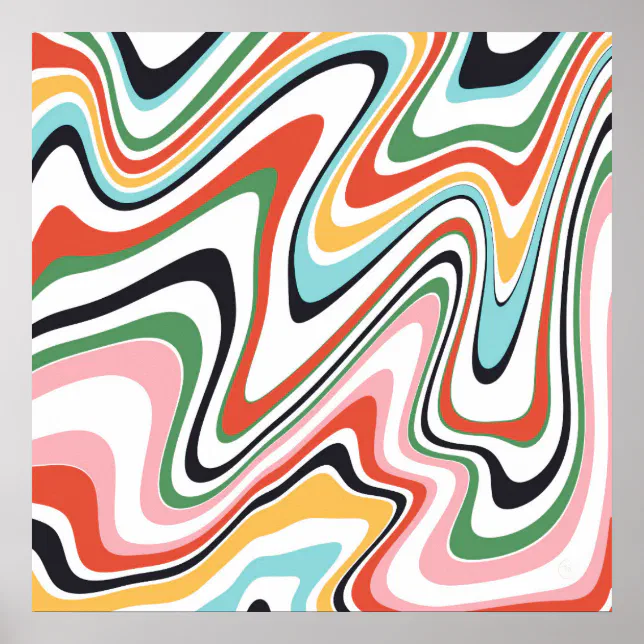 Retro Colorful Wavy Lines Modern Design Poster | Zazzle