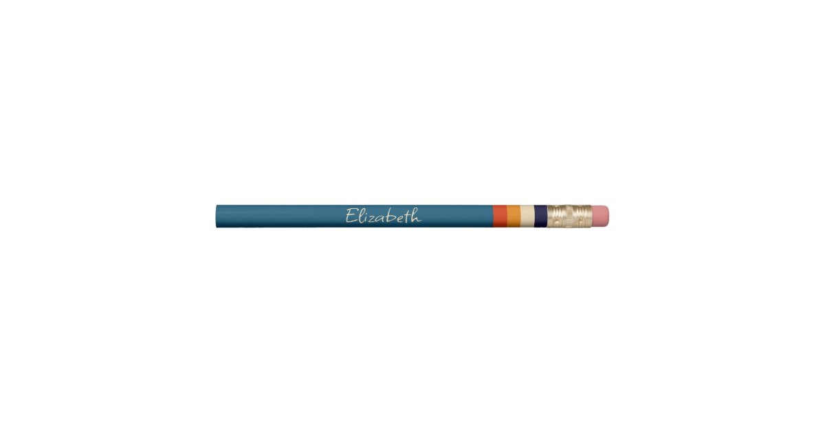 Retro Colors Blue Orange Bisque Stripes Kids Name Pencil | Zazzle