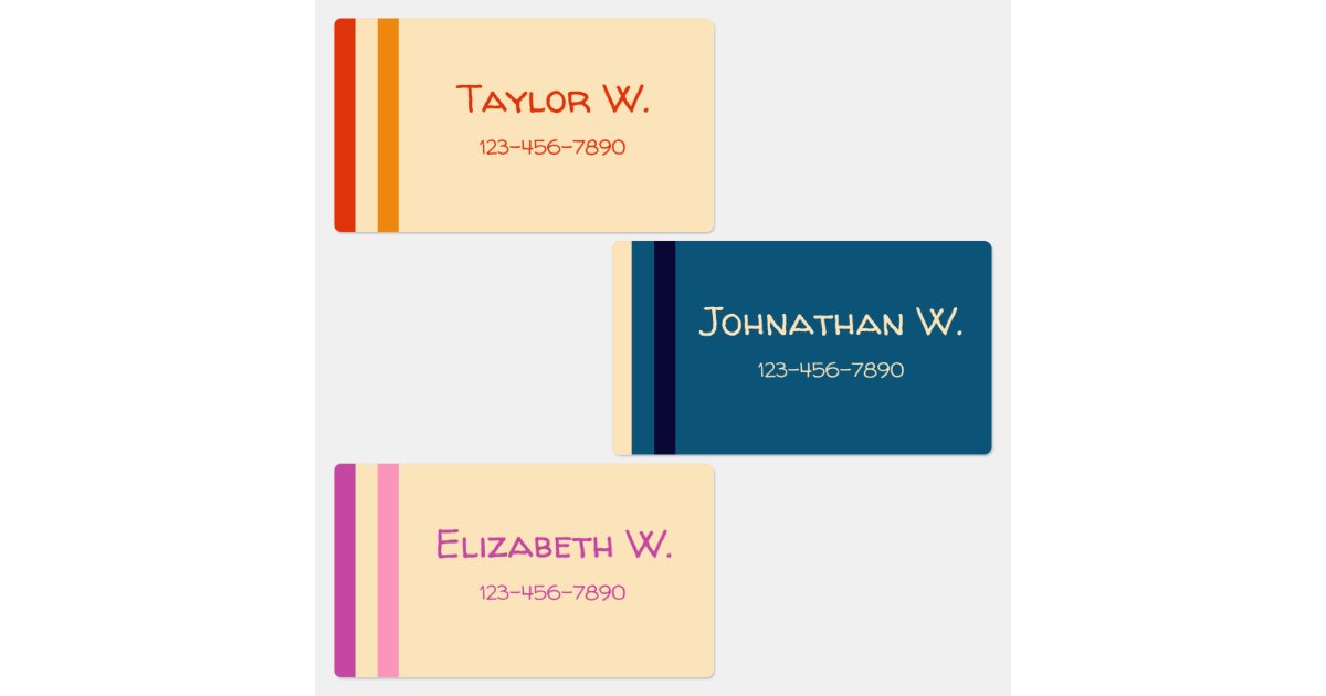 Retro Colors Kids Name Phone Number School Kids' Labels | Zazzle