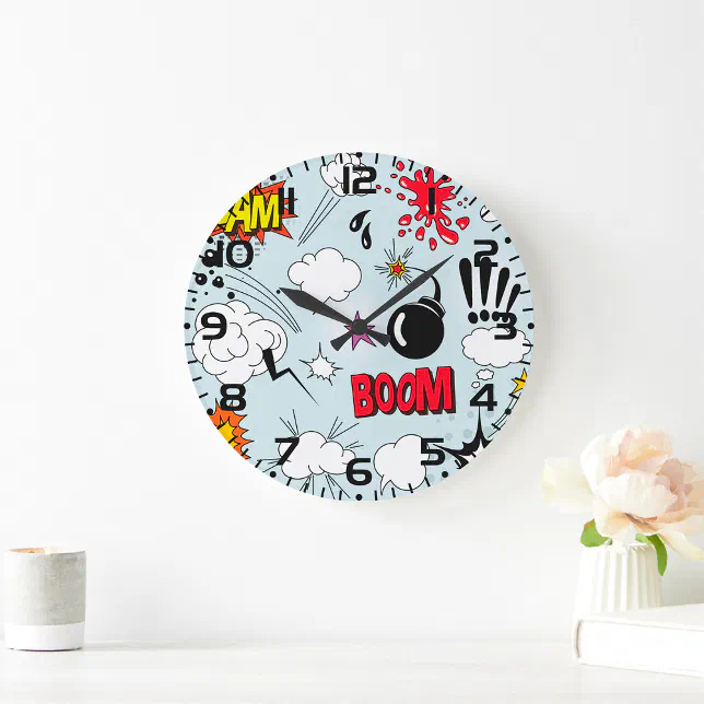 Retro Comic Explosion Pop Art Large Clock | Zazzle