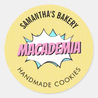Retro Comic Pop Art Nostalgic Bakery Cake Cookies Classic Round Sticker ...