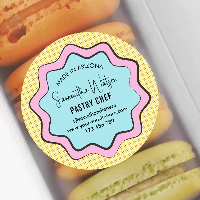 Retro Comic Trendy Fun Colorful Cafe Bakery Chef Classic Round Sticker ...