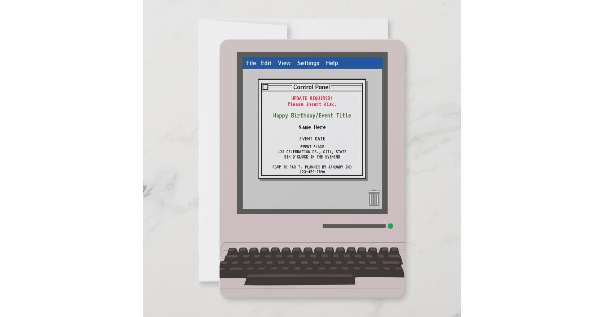 Retro Computer Funny Birthday Invitation | Zazzle