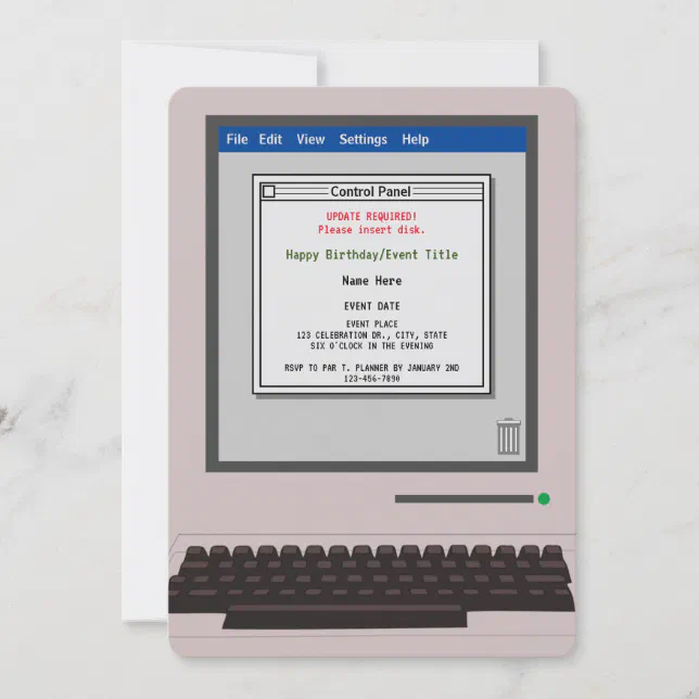 Retro Computer Funny Birthday Invitation | Zazzle