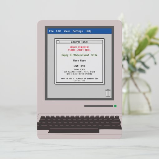 Retro Computer Funny Birthday Invitation | Zazzle