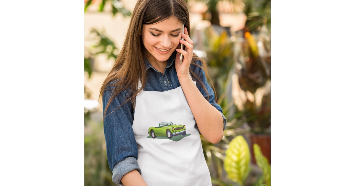 Retro Convertible Green Car Long Apron | Zazzle