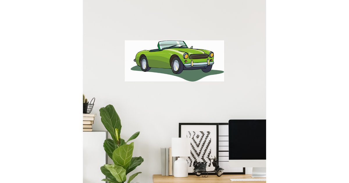 Retro Convertible Green Car Poster | Zazzle