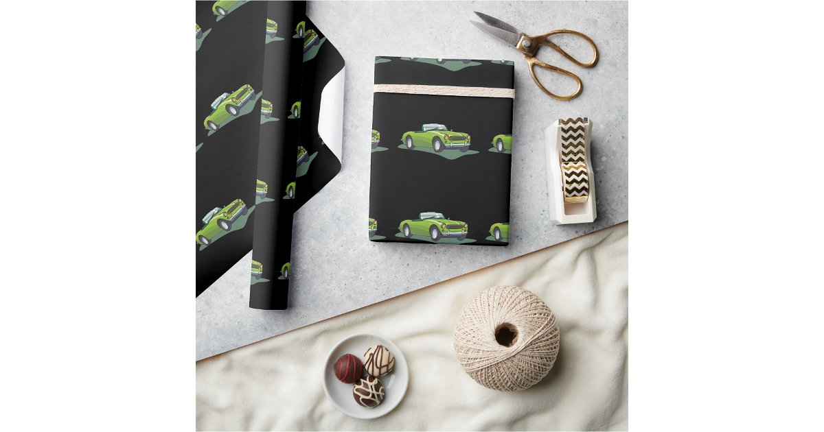 Retro Convertible Green Car Wrapping Paper | Zazzle