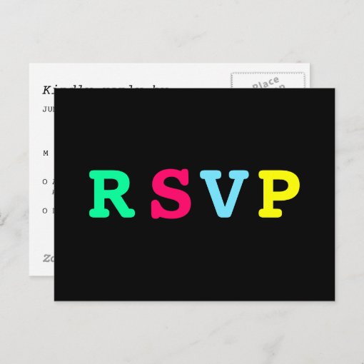 Retro Cool Black Colorful RSVP Invitation Postcard | Zazzle