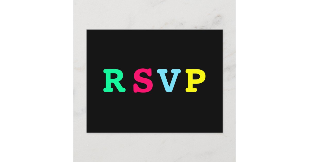 Retro Cool Black Colorful RSVP Invitation Postcard | Zazzle