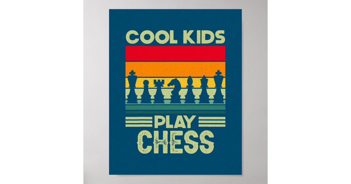 Retro Cool Kids Play Chess Checkmate Chess Poster | Zazzle