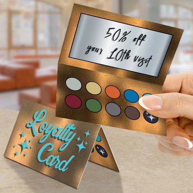 Retro copper eyeshadow palette folded loyalty card | Zazzle