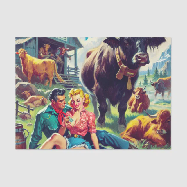 Retro Country Couple Illustration Tissue Paper | Zazzle