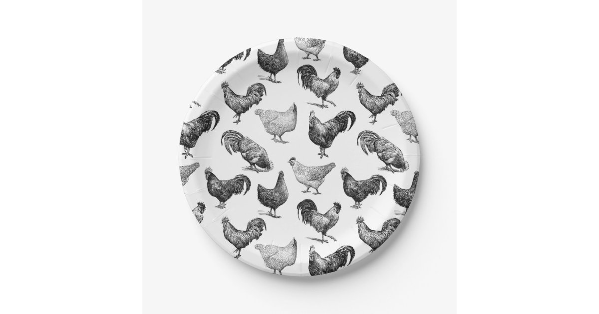 Retro Country Farm Chicken Pattern Paper Plates | Zazzle