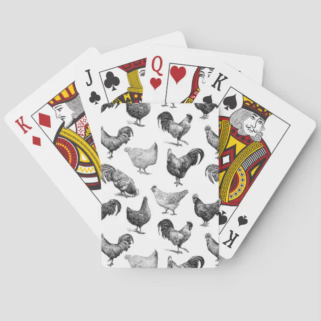 Retro Country Farm Chicken Pattern Poker Cards | Zazzle